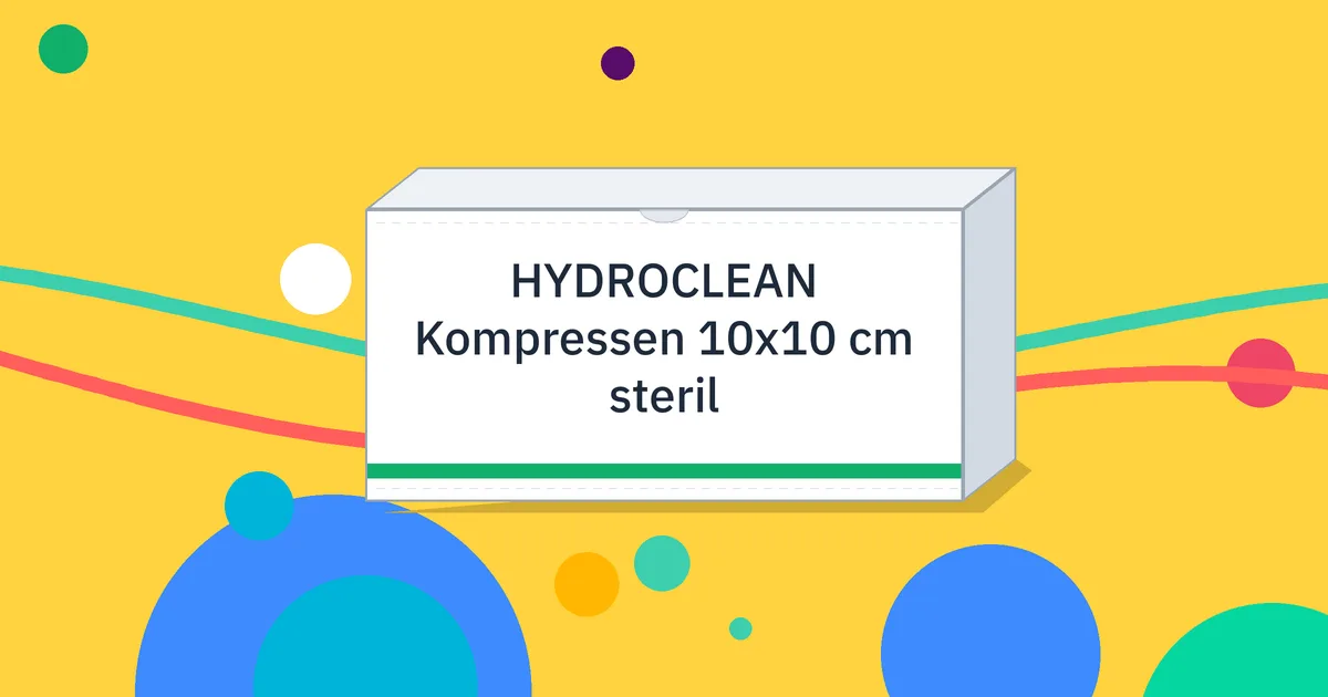 Symbolbild: Packung mit der Aufschrift HYDROCLEAN Kompressen 10x10 cm steril (PZN 14413906) – Verfügbarkeit und Bezug in Apotheken in Frankfurt am Main