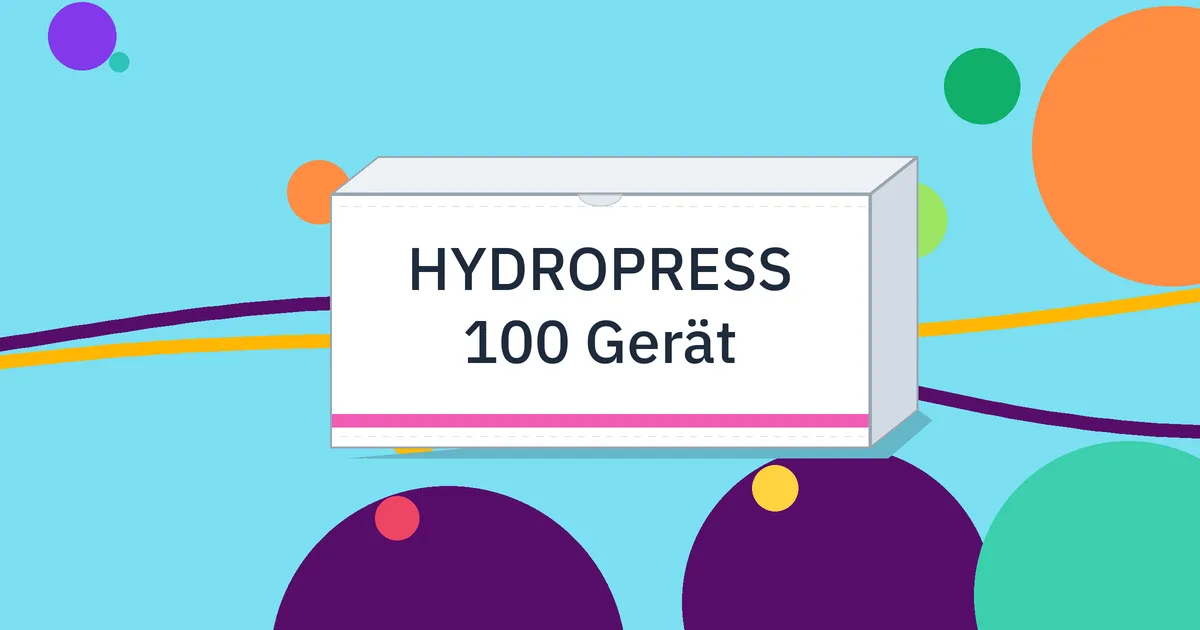 Symbolbild: Packung mit der Aufschrift HYDROPRESS 100 Gerät (PZN 06617782) – Verfügbarkeit und Bezug in Apotheken in Frankfurt am Main