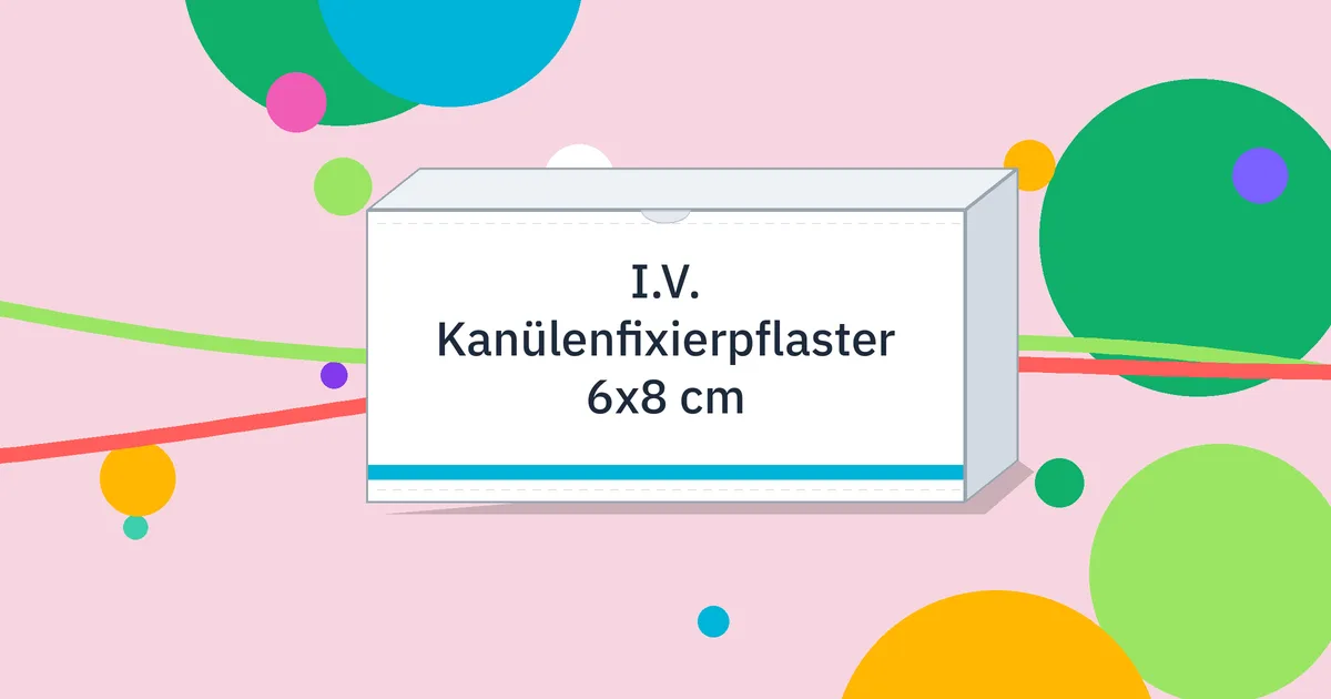 Symbolbild: Packung mit der Aufschrift I.V. Kanülenfixierpflaster 6x8 cm (PZN 18379425) – Verfügbarkeit und Bezug in Apotheken in Frankfurt am Main