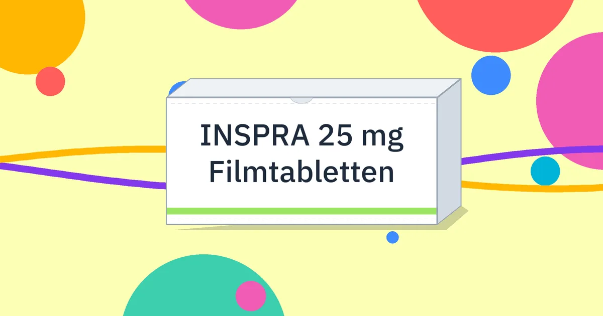 Symbolbild: Packung mit der Aufschrift INSPRA 25 mg Filmtabletten (PZN 03268909) – Verfügbarkeit und Bezug in Apotheken in Frankfurt am Main