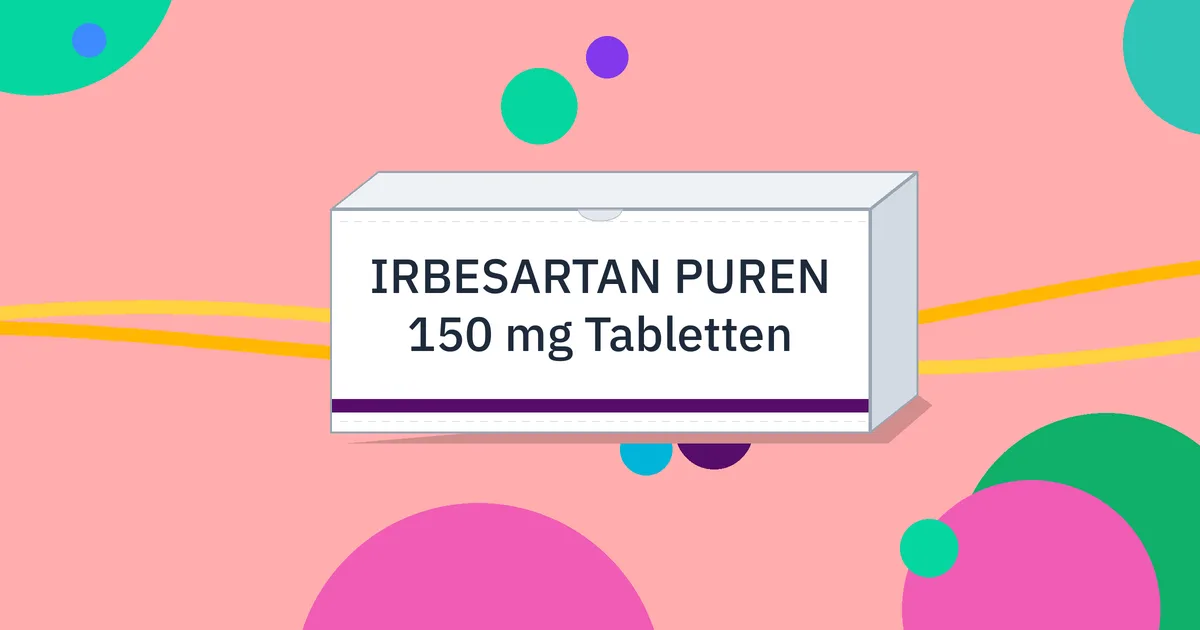 Symbolbild: Packung mit der Aufschrift IRBESARTAN PUREN 150 mg Tabletten (PZN 12893658) – Verfügbarkeit und Bezug in Apotheken in Frankfurt am Main