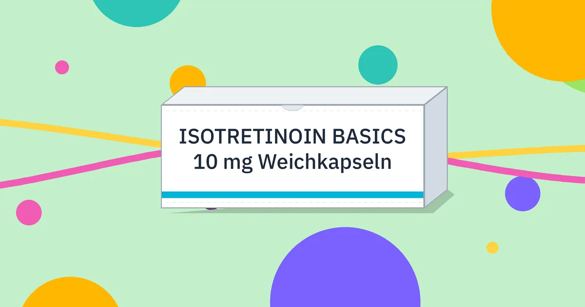 Symbolbild: Packung mit der Aufschrift ISOTRETINOIN BASICS 10 mg Weichkapseln (PZN 13426812) – Verfügbarkeit und Bezug in Apotheken in Frankfurt am Main