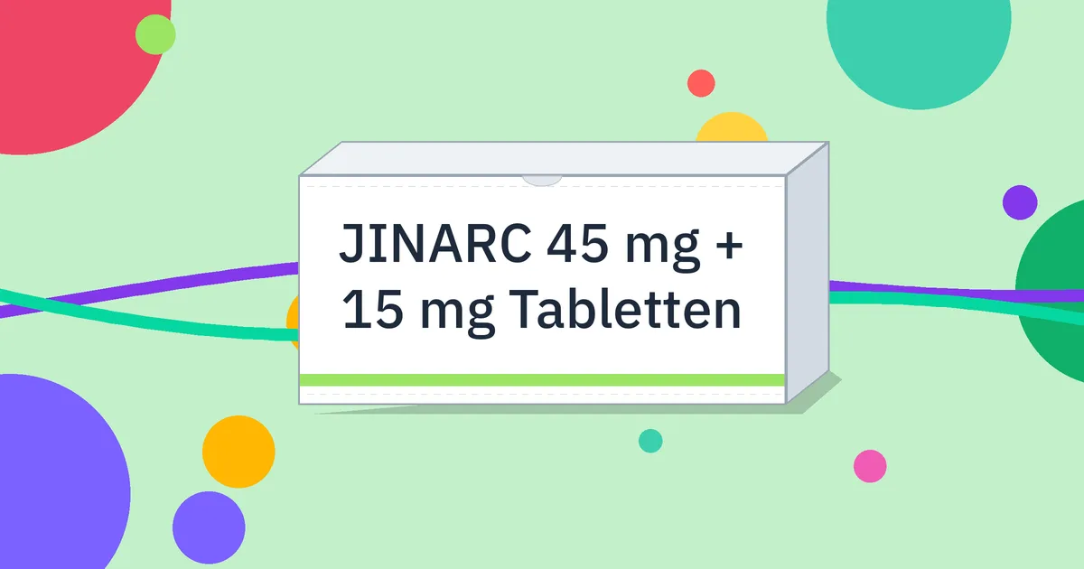 Symbolbild: Packung mit der Aufschrift JINARC 45 mg + 15 mg Tabletten (PZN 19482042) – Verfügbarkeit und Bezug in Apotheken in Frankfurt am Main