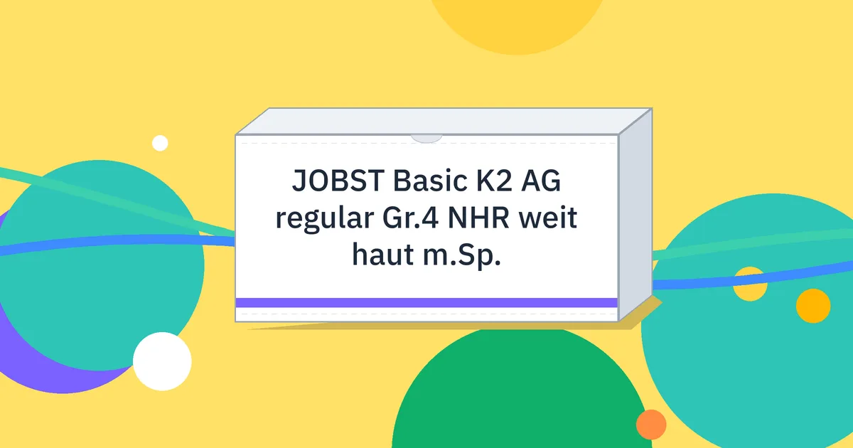 Symbolbild: Packung mit der Aufschrift JOBST Basic K2 AG regular Gr.4 NHR weit haut m.Sp. (PZN 13060392) – Verfügbarkeit und Bezug in Apotheken in Frankfurt am Main
