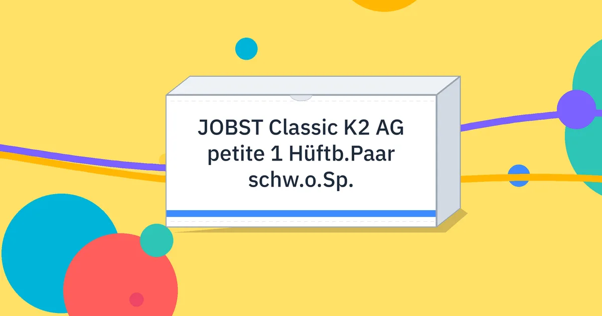 Symbolbild: Packung mit der Aufschrift JOBST Classic K2 AG petite 1 Hüftb.Paar schw.o.Sp. (PZN 13065194) – Verfügbarkeit und Bezug in Apotheken in Frankfurt am Main