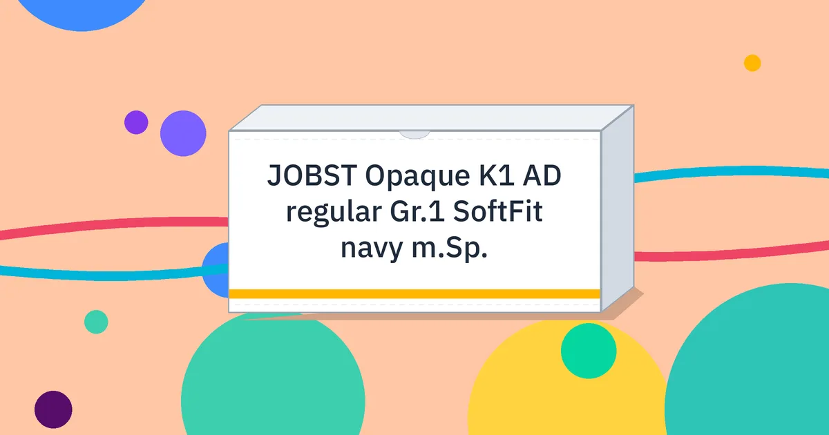 Symbolbild: Packung mit der Aufschrift JOBST Opaque K1 AD regular Gr.1 SoftFit navy m.Sp. (PZN 13081810) – Verfügbarkeit und Bezug in Apotheken in Frankfurt am Main