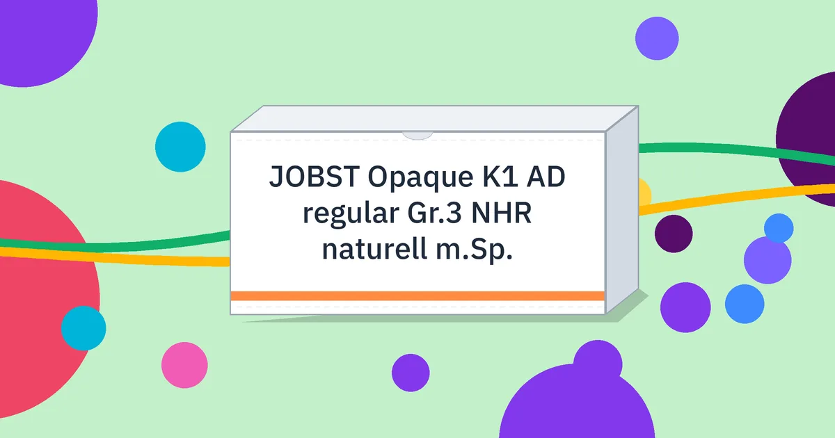 Symbolbild: Packung mit der Aufschrift JOBST Opaque K1 AD regular Gr.3 NHR naturell m.Sp. (PZN 13081336) – Verfügbarkeit und Bezug in Apotheken in Frankfurt am Main