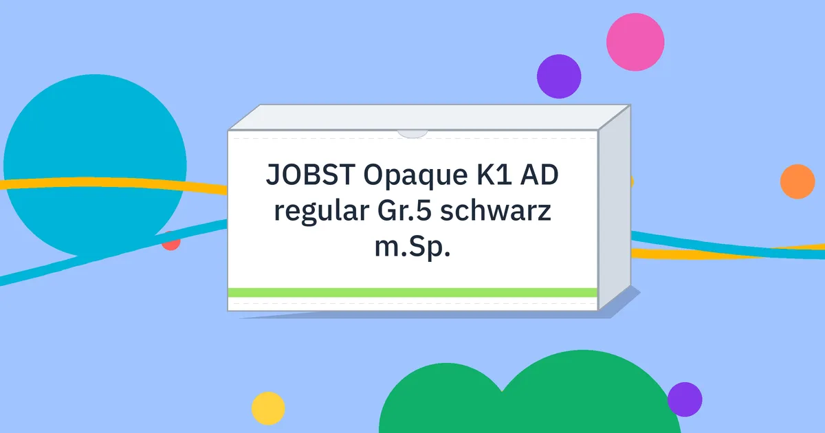 Symbolbild: Packung mit der Aufschrift JOBST Opaque K1 AD regular Gr.5 schwarz m.Sp. (PZN 13082175) – Verfügbarkeit und Bezug in Apotheken in Frankfurt am Main