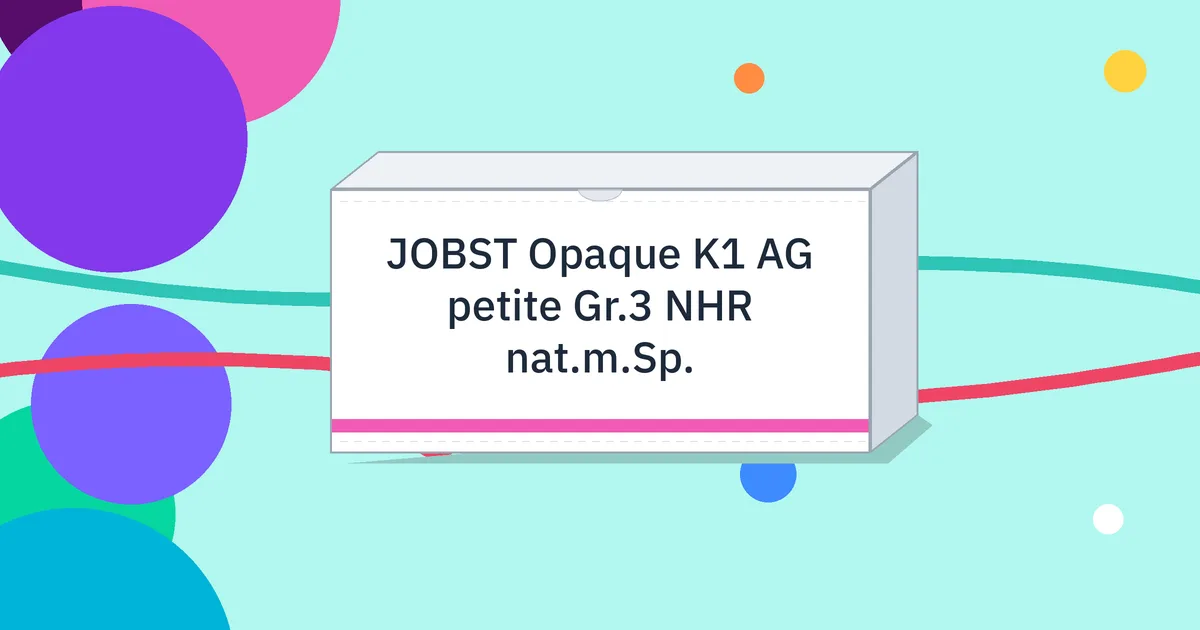 Symbolbild: Packung mit der Aufschrift JOBST Opaque K1 AG petite Gr.3 NHR nat.m.Sp. (PZN 13084553) – Verfügbarkeit und Bezug in Apotheken in Frankfurt am Main