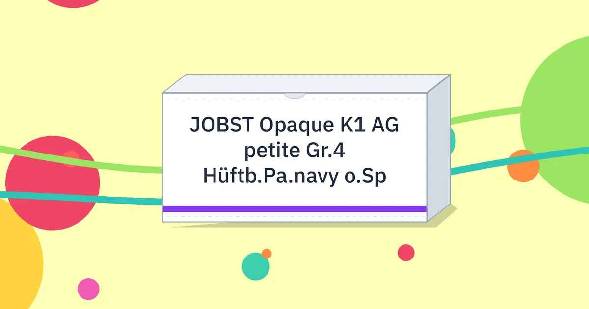 Symbolbild: Packung mit der Aufschrift JOBST Opaque K1 AG petite Gr.4 Hüftb.Pa.navy o.Sp (PZN 13098733) – Verfügbarkeit und Bezug in Apotheken in Frankfurt am Main