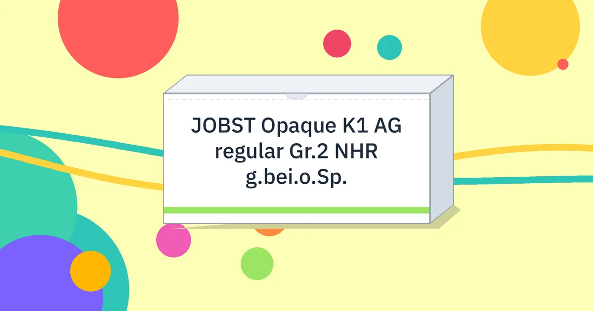 Symbolbild: Packung mit der Aufschrift JOBST Opaque K1 AG regular Gr.2 NHR g.bei.o.Sp. (PZN 16265261) – Verfügbarkeit und Bezug in Apotheken in Frankfurt am Main