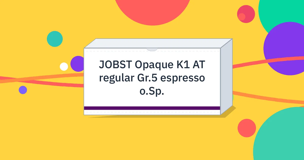 Symbolbild: Packung mit der Aufschrift JOBST Opaque K1 AT regular Gr.5 espresso o.Sp. (PZN 16275360) – Verfügbarkeit und Bezug in Apotheken in Frankfurt am Main