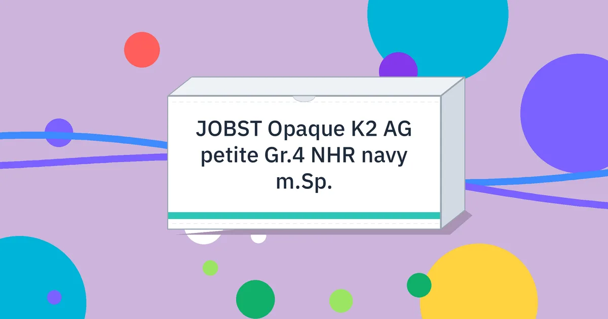 Symbolbild: Packung mit der Aufschrift JOBST Opaque K2 AG petite Gr.4 NHR navy m.Sp. (PZN 13112290) – Verfügbarkeit und Bezug in Apotheken in Frankfurt am Main