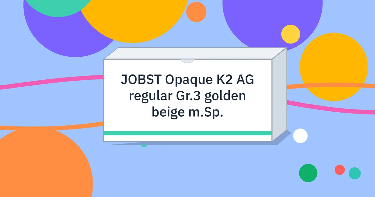 Symbolbild: Packung mit der Aufschrift JOBST Opaque K2 AG regular Gr.3 golden beige m.Sp. (PZN 16280289) – Verfügbarkeit und Bezug in Apotheken in Frankfurt am Main