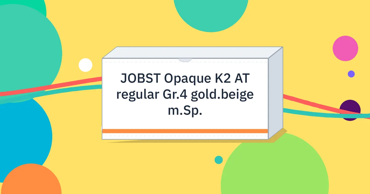 Symbolbild: Packung mit der Aufschrift JOBST Opaque K2 AT regular Gr.4 gold.beige m.Sp. (PZN 16289267) – Verfügbarkeit und Bezug in Apotheken in Frankfurt am Main