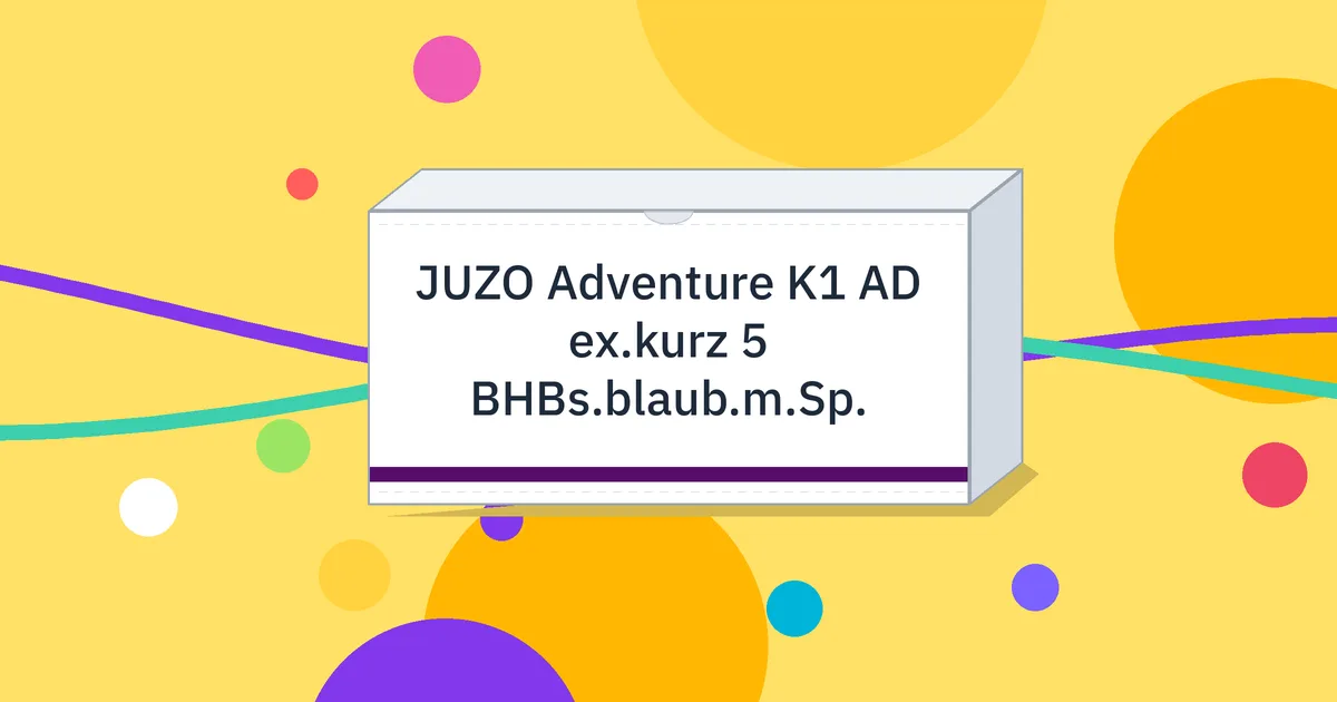 Symbolbild: Packung mit der Aufschrift JUZO Adventure K1 AD ex.kurz 5 BHBs.blaub.m.Sp. (PZN 16345617) – Verfügbarkeit und Bezug in Apotheken in Frankfurt am Main
