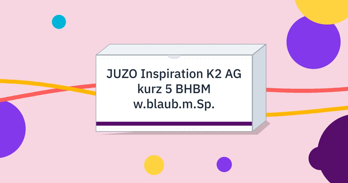 Symbolbild: Packung mit der Aufschrift JUZO Inspiration K2 AG kurz 5 BHBM w.blaub.m.Sp. (PZN 14883440) – Verfügbarkeit und Bezug in Apotheken in Frankfurt am Main