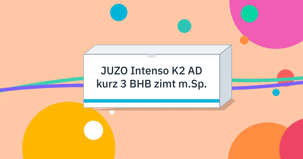Symbolbild: Packung mit der Aufschrift JUZO Intenso K2 AD kurz 3 BHB zimt m.Sp. (PZN 18614412) – Verfügbarkeit und Bezug in Apotheken in Frankfurt am Main
