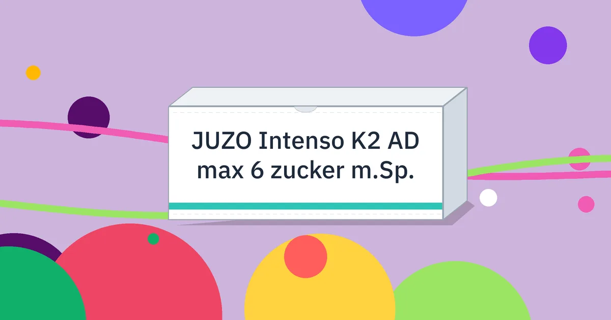 Symbolbild: Packung mit der Aufschrift JUZO Intenso K2 AD max 6 zucker m.Sp. (PZN 18609032) – Verfügbarkeit und Bezug in Apotheken in Frankfurt am Main