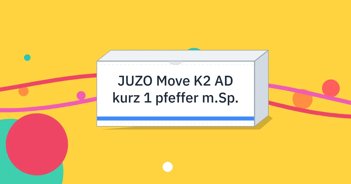 Symbolbild: Packung mit der Aufschrift JUZO Move K2 AD kurz 1 pfeffer m.Sp. (PZN 16340850) – Verfügbarkeit und Bezug in Apotheken in Frankfurt am Main