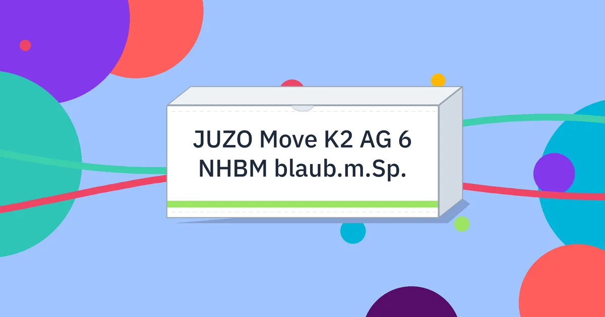 Symbolbild: Packung mit der Aufschrift JUZO Move K2 AG 6 NHBM blaub.m.Sp. (PZN 18554934) – Verfügbarkeit und Bezug in Apotheken in Frankfurt am Main