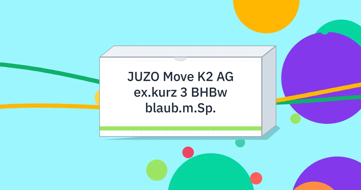Symbolbild: Packung mit der Aufschrift JUZO Move K2 AG ex.kurz 3 BHBw blaub.m.Sp. (PZN 18563867) – Verfügbarkeit und Bezug in Apotheken in Frankfurt am Main