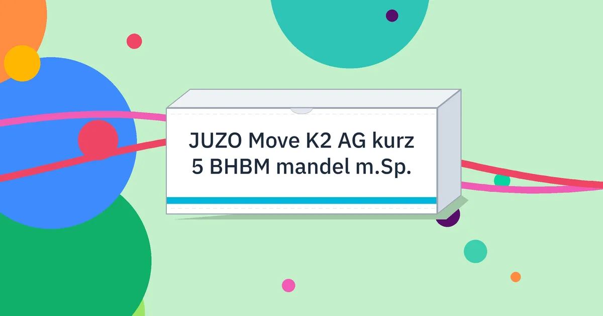 Symbolbild: Packung mit der Aufschrift JUZO Move K2 AG kurz 5 BHBM mandel m.Sp. (PZN 16647815) – Verfügbarkeit und Bezug in Apotheken in Frankfurt am Main