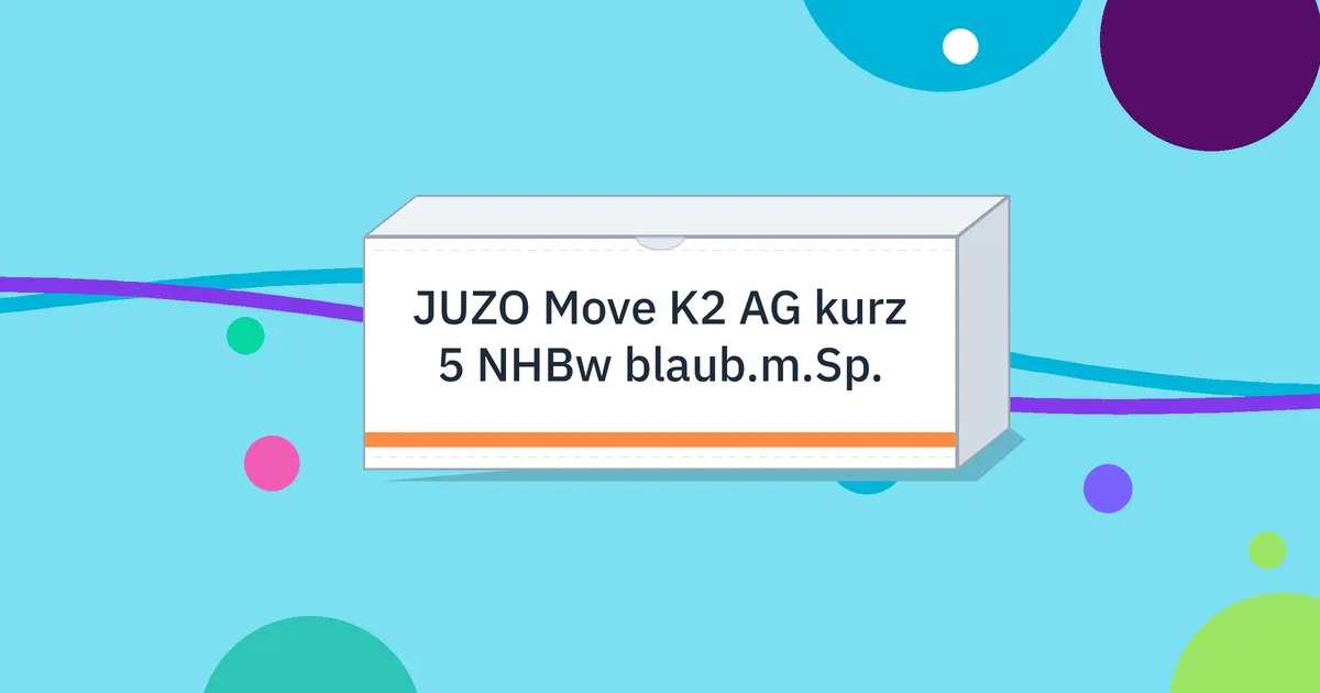 Symbolbild: Packung mit der Aufschrift JUZO Move K2 AG kurz 5 NHBw blaub.m.Sp. (PZN 18558659) – Verfügbarkeit und Bezug in Apotheken in Frankfurt am Main