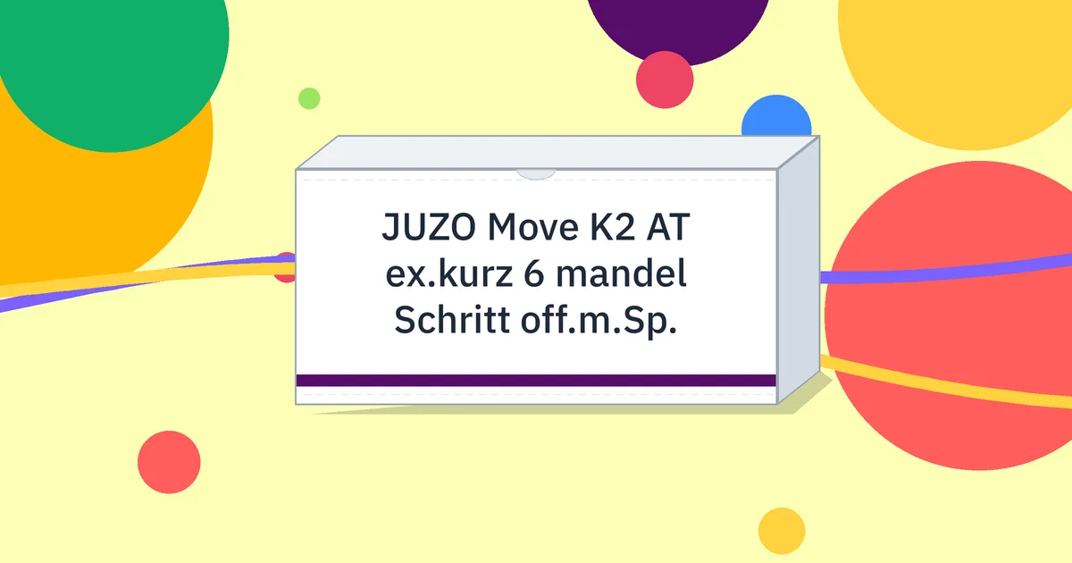 Symbolbild: Packung mit der Aufschrift JUZO Move K2 AT ex.kurz 6 mandel Schritt off.m.Sp. (PZN 20671452) – Verfügbarkeit und Bezug in Apotheken in Frankfurt am Main
