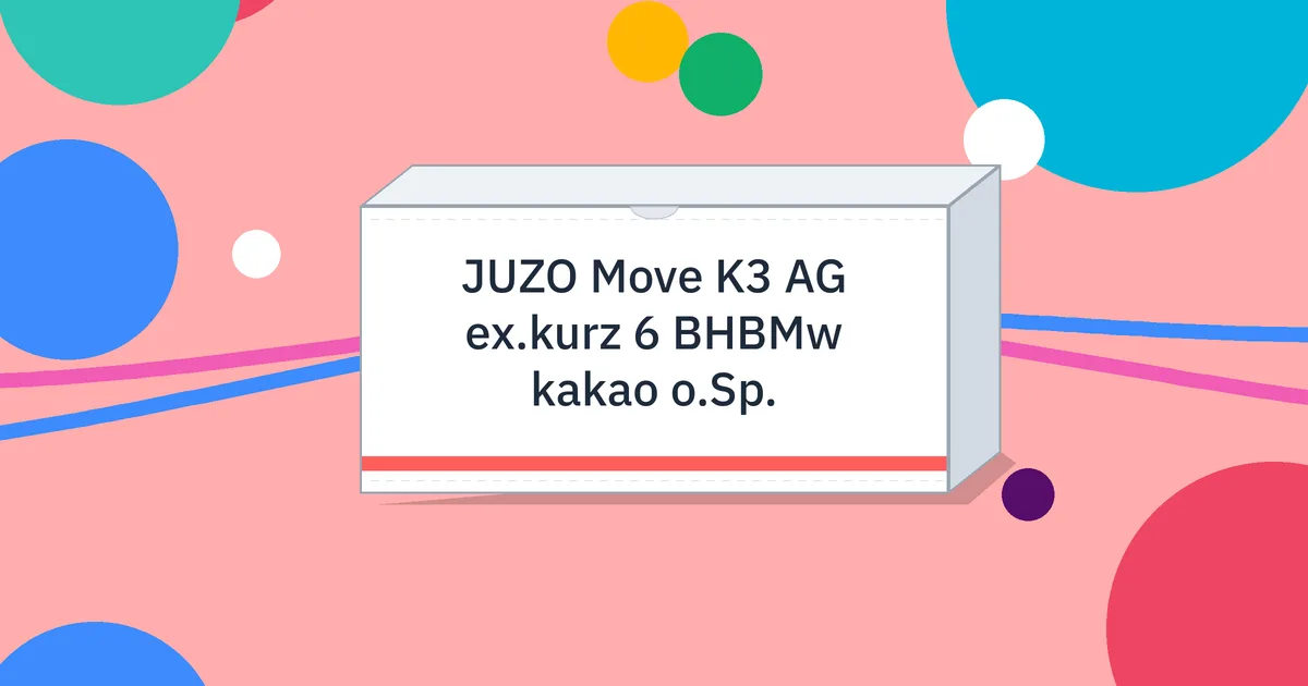Symbolbild: Packung mit der Aufschrift JUZO Move K3 AG ex.kurz 6 BHBMw kakao o.Sp. (PZN 18598222) – Verfügbarkeit und Bezug in Apotheken in Frankfurt am Main