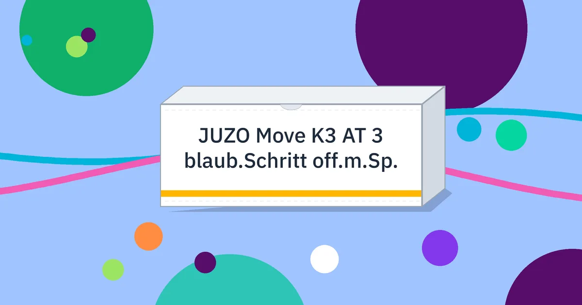 Symbolbild: Packung mit der Aufschrift JUZO Move K3 AT 3 blaub.Schritt off.m.Sp. (PZN 20677526) – Verfügbarkeit und Bezug in Apotheken in Frankfurt am Main
