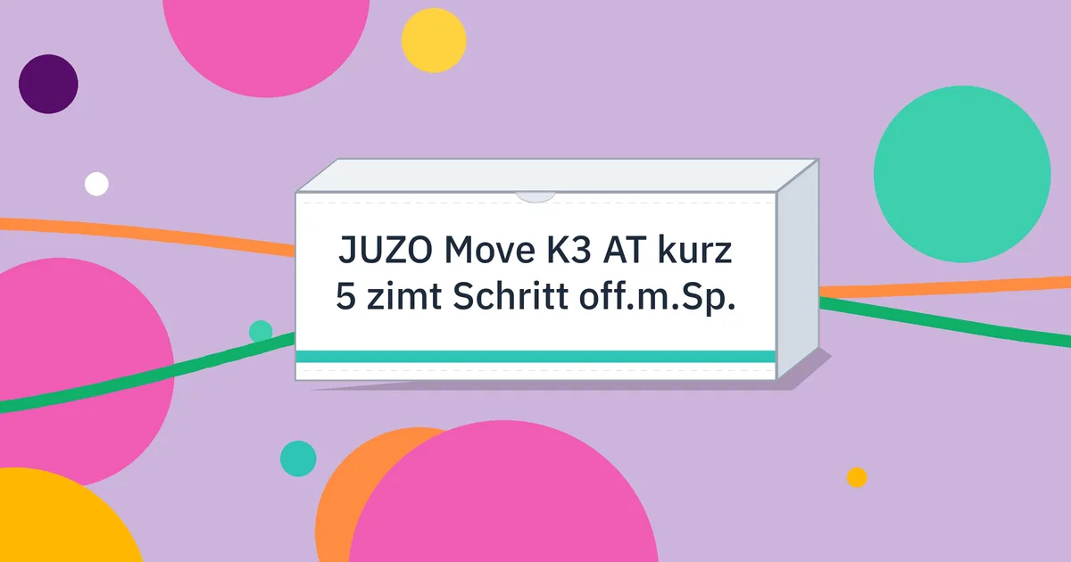 Symbolbild: Packung mit der Aufschrift JUZO Move K3 AT kurz 5 zimt Schritt off.m.Sp. (PZN 20683567) – Verfügbarkeit und Bezug in Apotheken in Frankfurt am Main