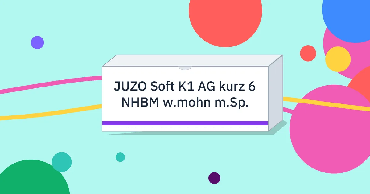 Symbolbild: Packung mit der Aufschrift JUZO Soft K1 AG kurz 6 NHBM w.mohn m.Sp. (PZN 15016656) – Verfügbarkeit und Bezug in Apotheken in Frankfurt am Main