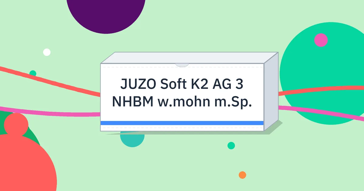 Symbolbild: Packung mit der Aufschrift JUZO Soft K2 AG 3 NHBM w.mohn m.Sp. (PZN 15018804) – Verfügbarkeit und Bezug in Apotheken in Frankfurt am Main