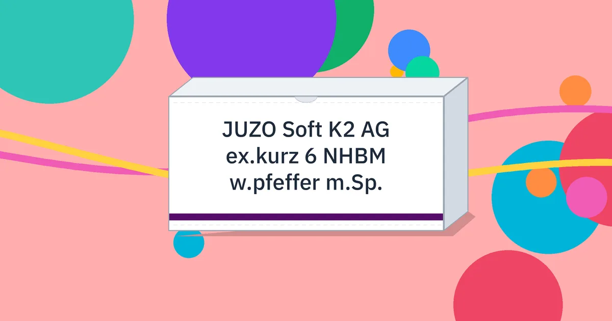 Symbolbild: Packung mit der Aufschrift JUZO Soft K2 AG ex.kurz 6 NHBM w.pfeffer m.Sp. (PZN 15023159) – Verfügbarkeit und Bezug in Apotheken in Frankfurt am Main