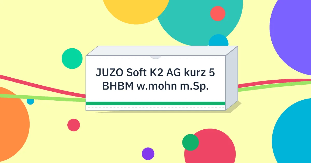 Symbolbild: Packung mit der Aufschrift JUZO Soft K2 AG kurz 5 BHBM w.mohn m.Sp. (PZN 14867760) – Verfügbarkeit und Bezug in Apotheken in Frankfurt am Main