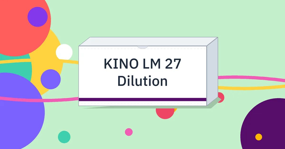Symbolbild: Packung mit der Aufschrift KINO LM 27 Dilution (PZN 13518678) – Verfügbarkeit und Bezug in Apotheken in Frankfurt am Main