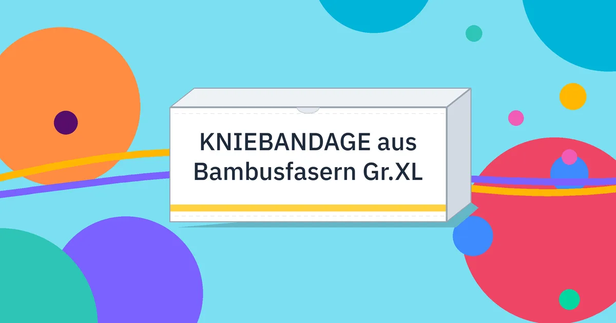 Symbolbild: Packung mit der Aufschrift KNIEBANDAGE aus Bambusfasern Gr.XL (PZN 13057355) – Verfügbarkeit und Bezug in Apotheken in Frankfurt am Main