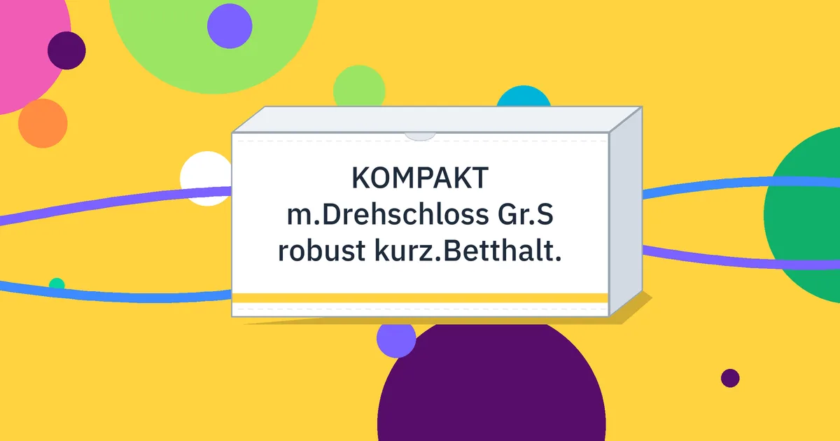 Symbolbild: Packung mit der Aufschrift KOMPAKT m.Drehschloss Gr.S robust kurz.Betthalt. (PZN 11574313) – Verfügbarkeit und Bezug in Apotheken in Frankfurt am Main