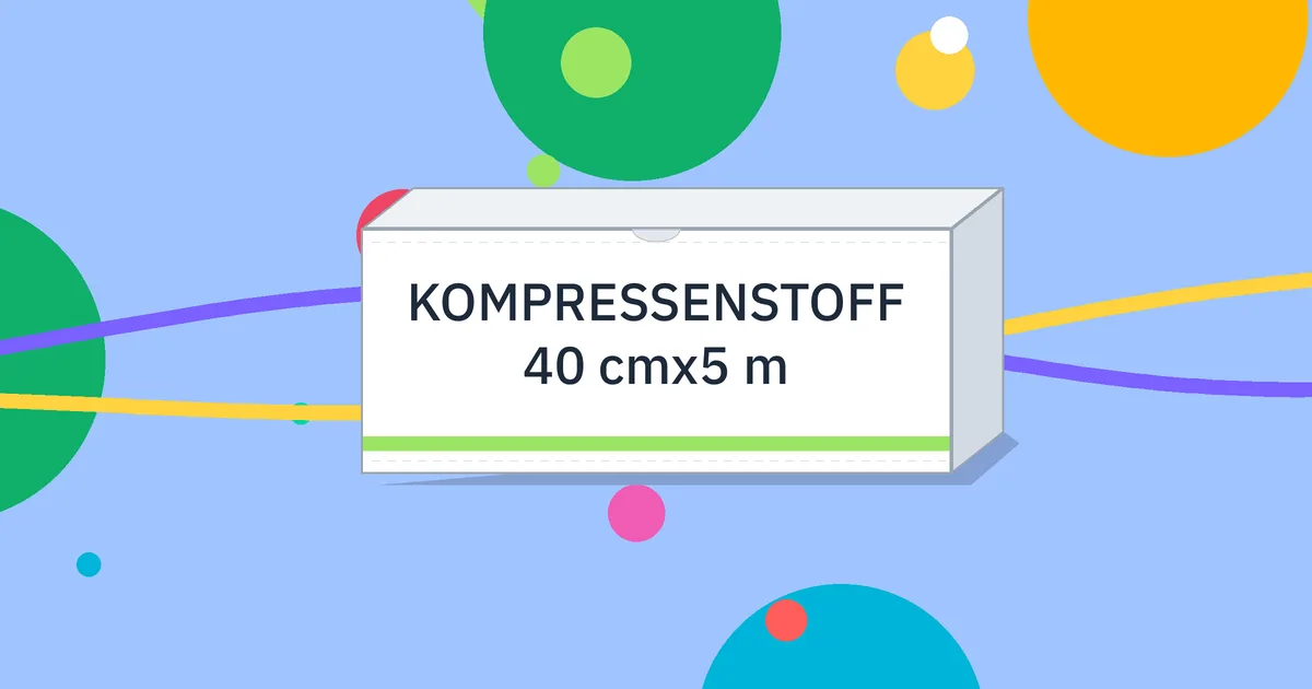 Symbolbild: Packung mit der Aufschrift KOMPRESSENSTOFF 40 cmx5 m (PZN 01722729) – Verfügbarkeit und Bezug in Apotheken in Frankfurt am Main
