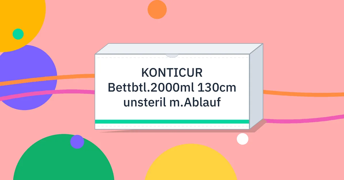 Symbolbild: Packung mit der Aufschrift KONTICUR Bettbtl.2000ml 130cm unsteril m.Ablauf (PZN 13828002) – Verfügbarkeit und Bezug in Apotheken in Frankfurt am Main