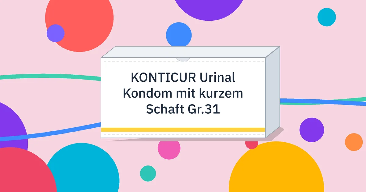 Symbolbild: Packung mit der Aufschrift KONTICUR Urinal Kondom mit kurzem Schaft Gr.31 (PZN 12659282) – Verfügbarkeit und Bezug in Apotheken in Frankfurt am Main