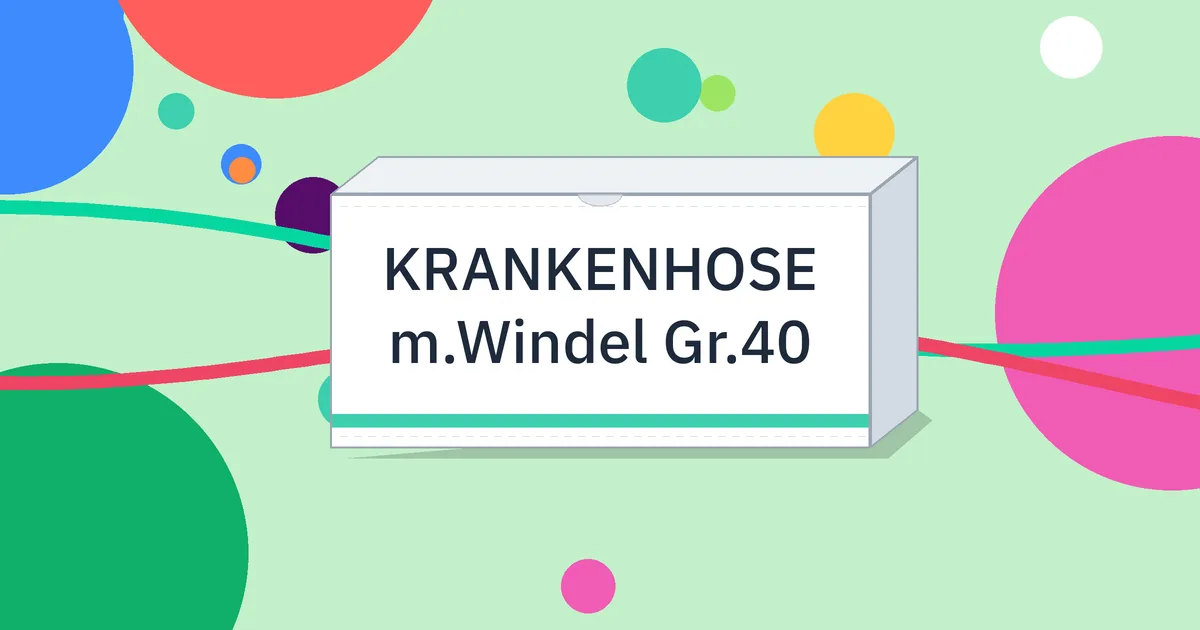 Symbolbild: Packung mit der Aufschrift KRANKENHOSE m.Windel Gr.40 (PZN 02441837) – Verfügbarkeit und Bezug in Apotheken in Frankfurt am Main