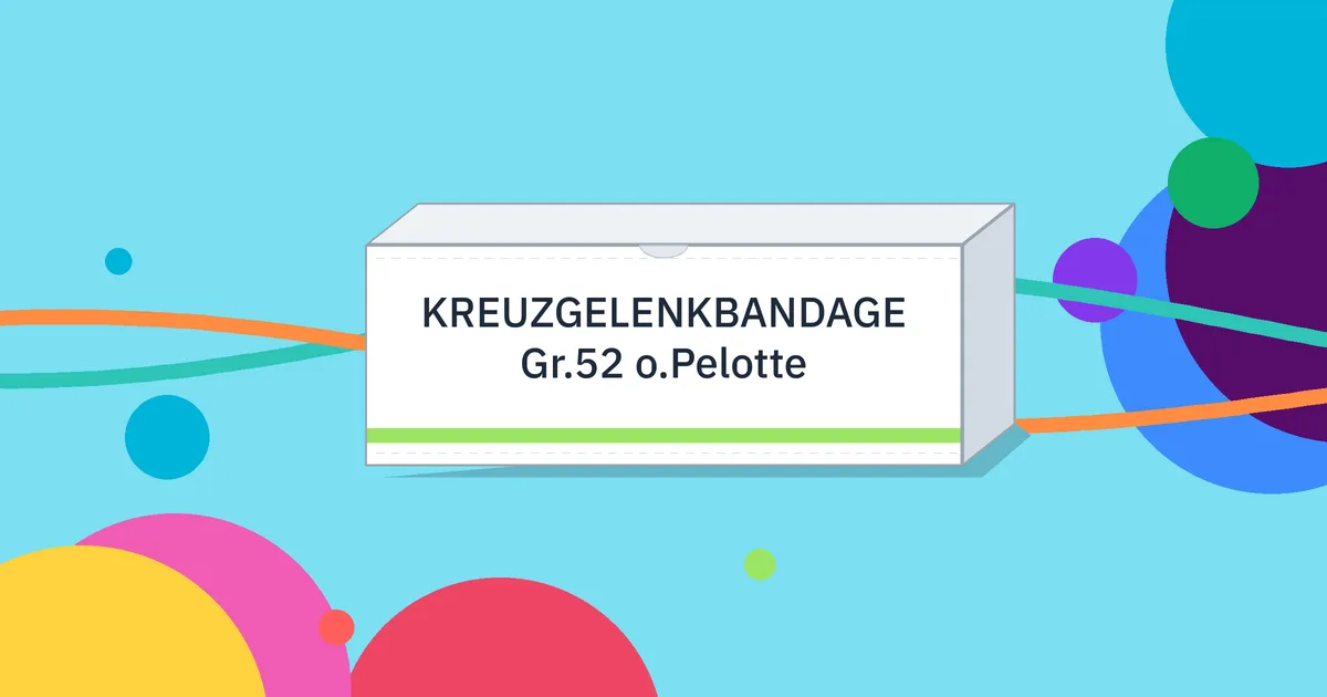 Symbolbild: Packung mit der Aufschrift KREUZGELENKBANDAGE Gr.52 o.Pelotte (PZN 04841848) – Verfügbarkeit und Bezug in Apotheken in Frankfurt am Main
