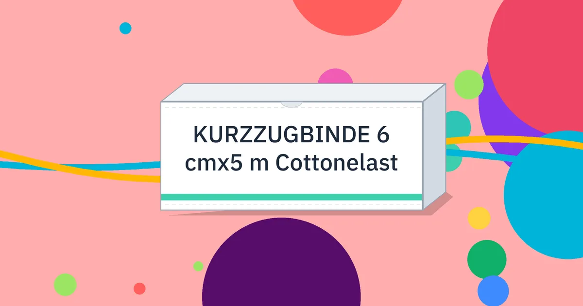 Symbolbild: Packung mit der Aufschrift KURZZUGBINDE 6 cmx5 m Cottonelast (PZN 12774735) – Verfügbarkeit und Bezug in Apotheken in Frankfurt am Main
