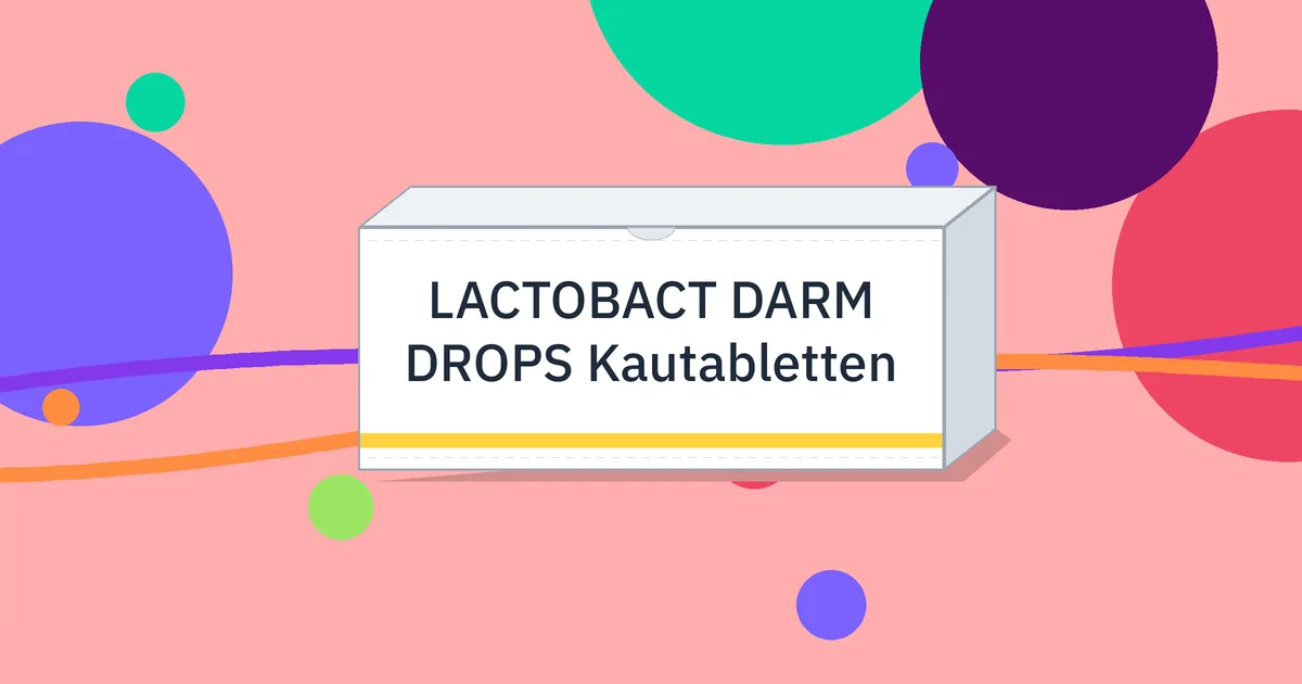 Symbolbild: Packung mit der Aufschrift LACTOBACT DARM DROPS Kautabletten (PZN 17636541) – Verfügbarkeit und Bezug in Apotheken in Frankfurt am Main