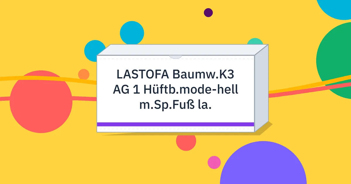 Symbolbild: Packung mit der Aufschrift LASTOFA Baumw.K3 AG 1 Hüftb.mode-hell m.Sp.Fuß la. (PZN 01956031) – Verfügbarkeit und Bezug in Apotheken in Frankfurt am Main