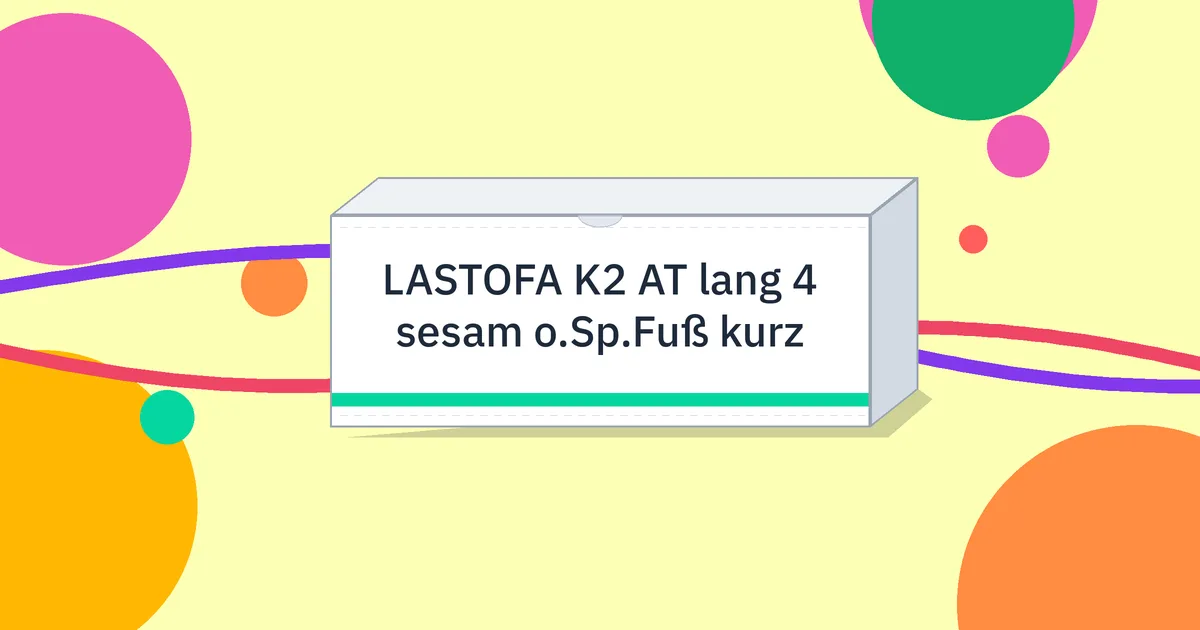 Symbolbild: Packung mit der Aufschrift LASTOFA K2 AT lang 4 sesam o.Sp.Fuß kurz (PZN 13809482) – Verfügbarkeit und Bezug in Apotheken in Frankfurt am Main