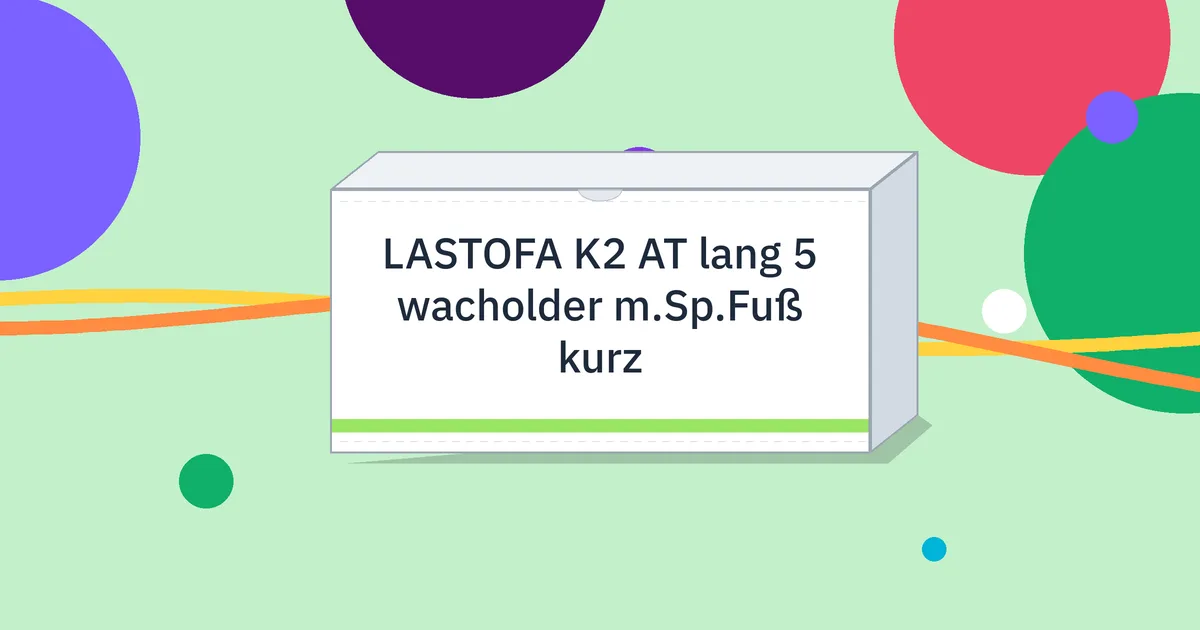 Symbolbild: Packung mit der Aufschrift LASTOFA K2 AT lang 5 wacholder m.Sp.Fuß kurz (PZN 13809766) – Verfügbarkeit und Bezug in Apotheken in Frankfurt am Main