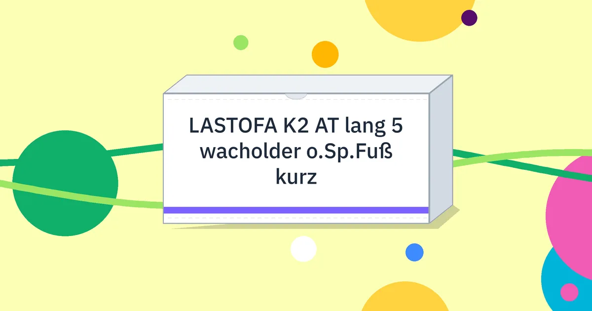 Symbolbild: Packung mit der Aufschrift LASTOFA K2 AT lang 5 wacholder o.Sp.Fuß kurz (PZN 13809789) – Verfügbarkeit und Bezug in Apotheken in Frankfurt am Main